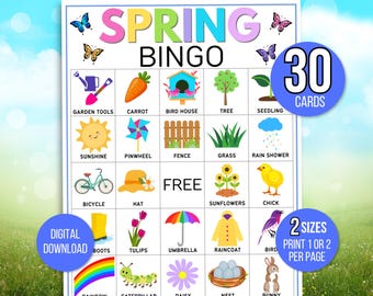 Spring Bingo, 30 Printable Spring Bingo Cards, Spring Party Game ...
