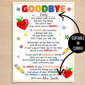 End of School Year Letter for Students, Gift From Teacher, Last Day of ...