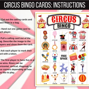 Circus Bingo, 30 Printable Circus Bingo Cards, Circus Party Game ...