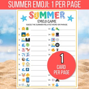 Summer Emoji Game, Emoji Summer Game, Beach Emoji Game, Summer Game ...