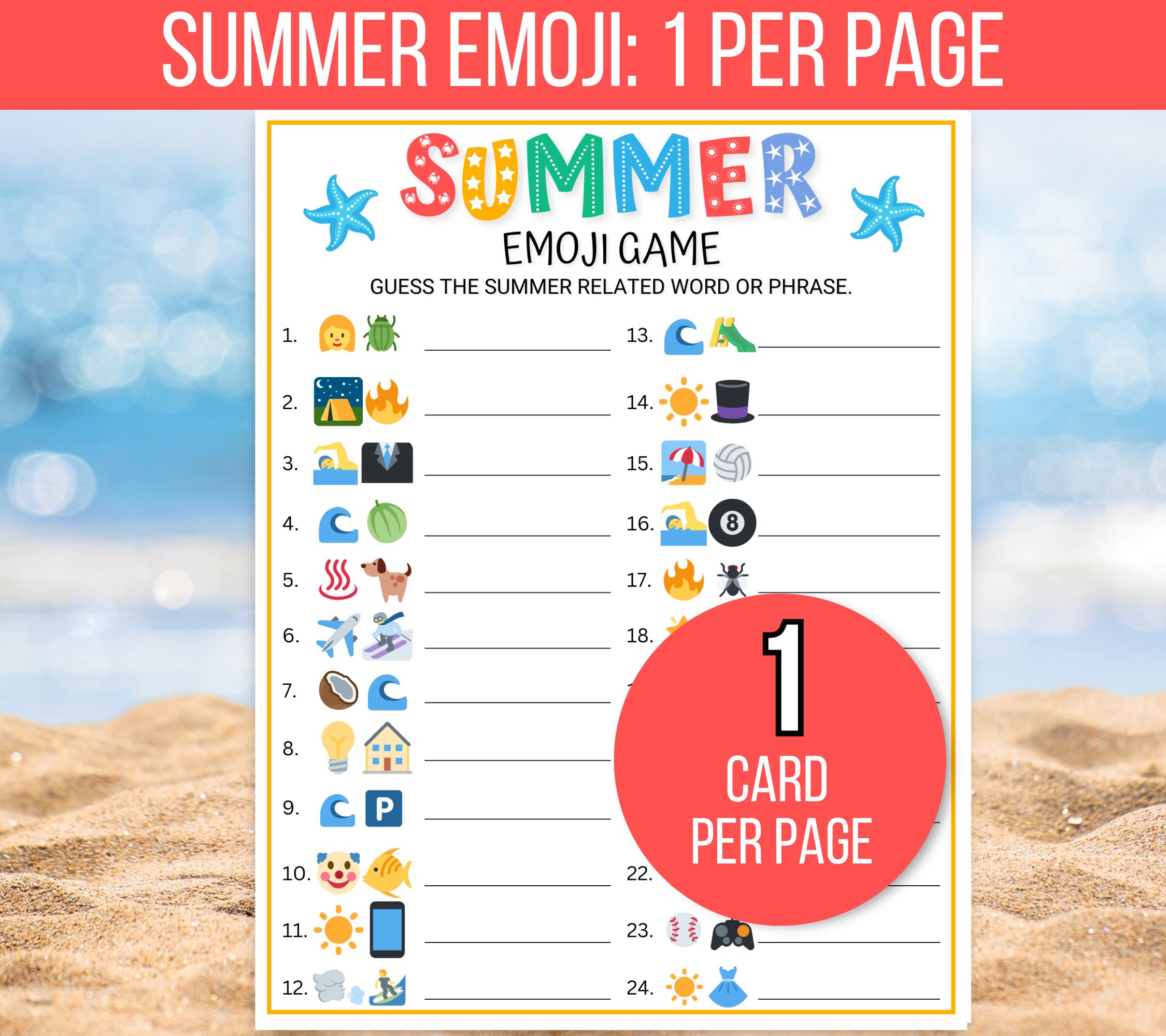 Summer Emoji Game, Emoji Summer Game, Beach Emoji Game, Summer Game ...
