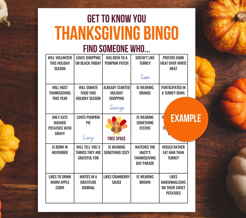 Thanksgiving Get to Know You Bingo, Find Someone Who Bingo, Find the ...