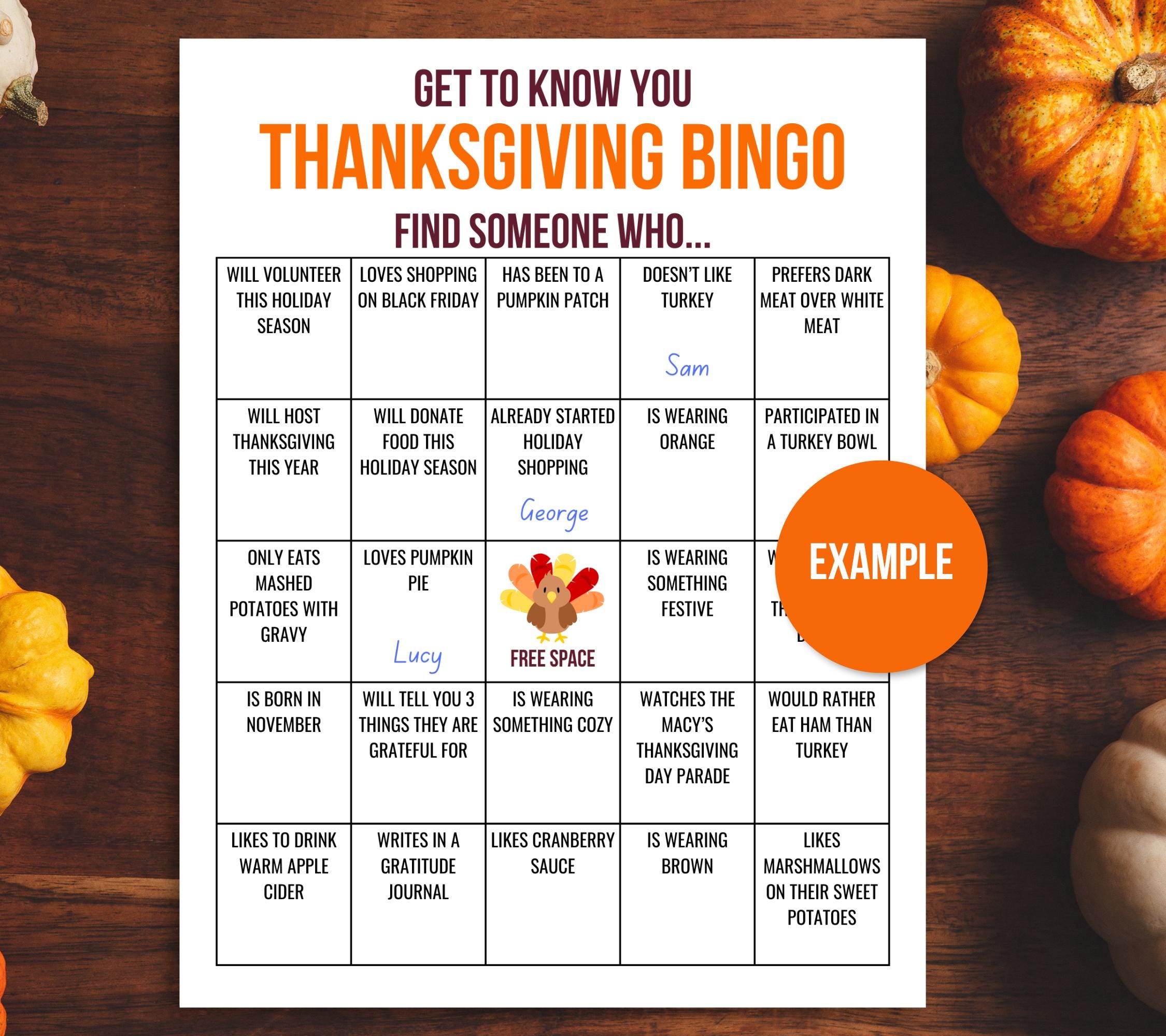 Thanksgiving Get to Know You Bingo, Find Someone Who Bingo, Find the ...