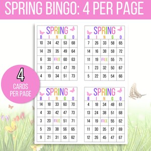100 Spring Bingo Cards, 1, 2, or 4 per Page, Spring Party Game, Spring ...