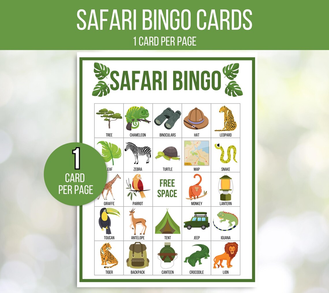 Safari Bingo, 30 Printable Safari Bingo Cards, Safari Party Game ...