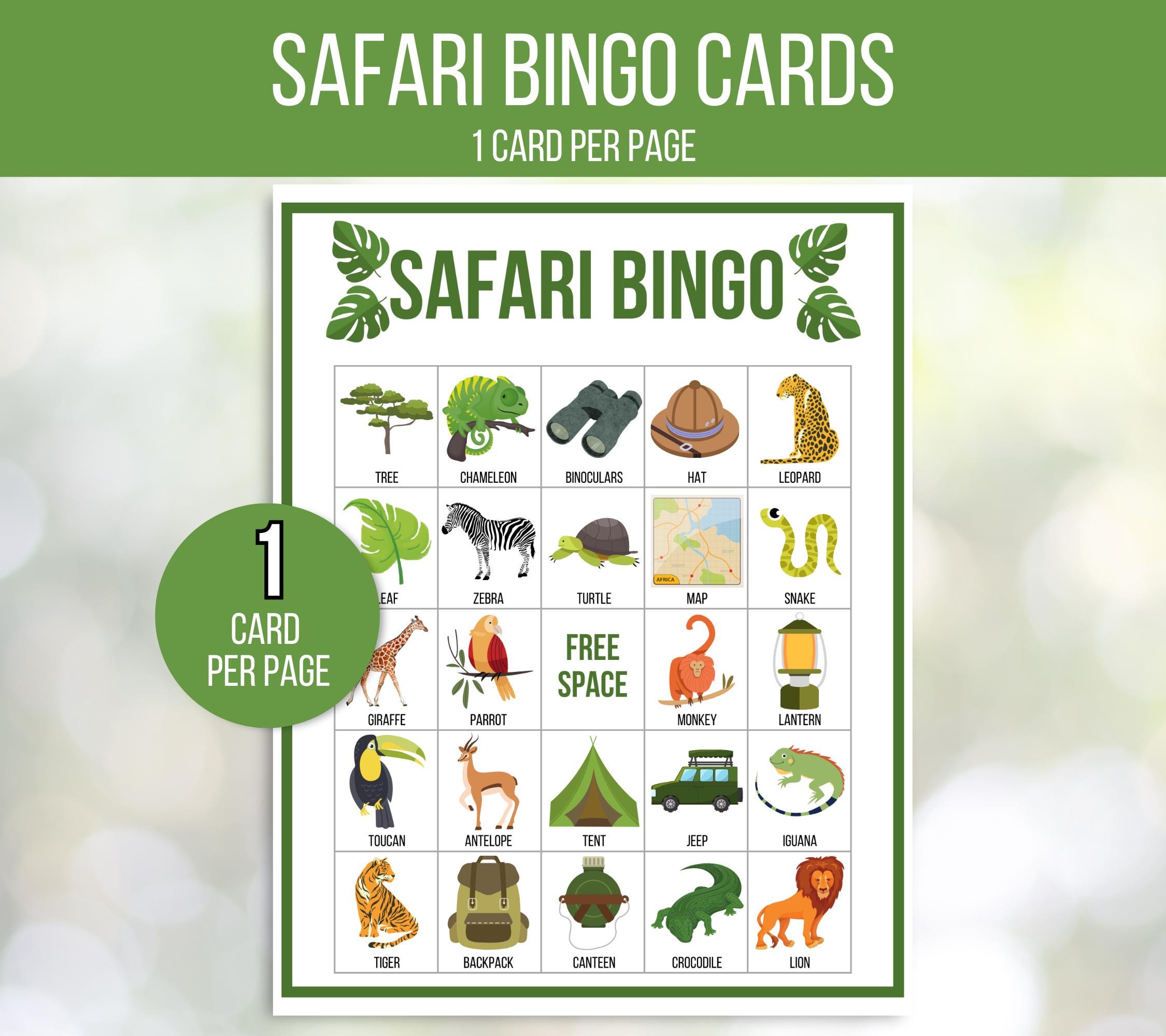 Safari Bingo, 30 Printable Safari Bingo Cards, Safari Party Game ...