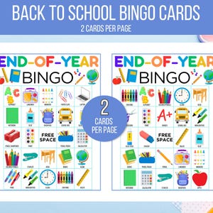 End of Year Bingo, 30 End of Year Bingo Cards, Last Day of School Bingo ...
