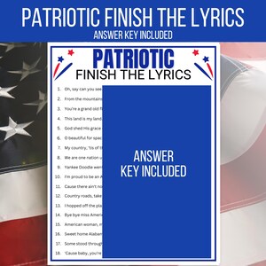 Patriotic Finish the Lyrics, 4th of July Party Game, Fun Patriotic Game ...