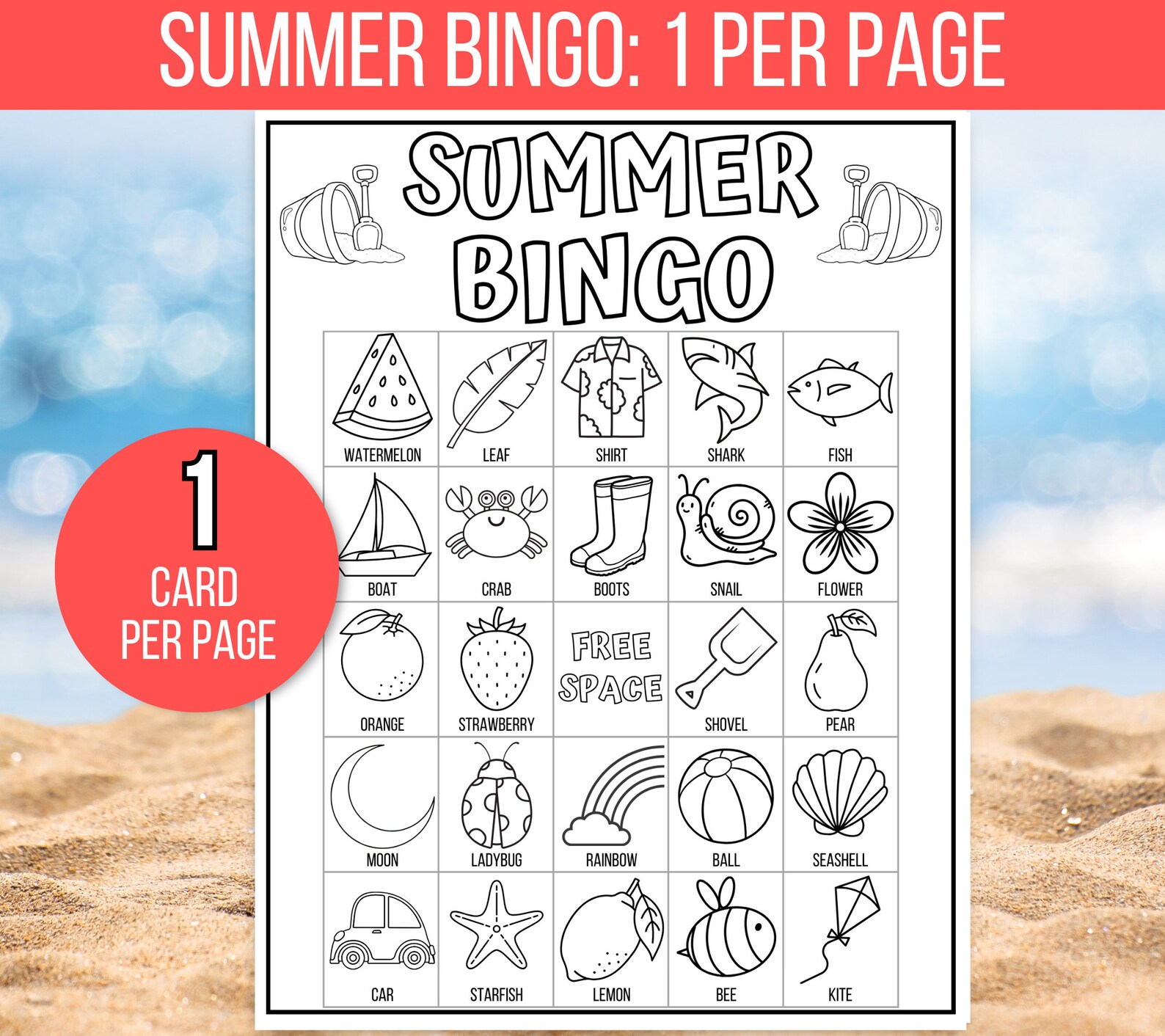 Summer Bingo, 40 Summer Bingo Cards, Coloring Bingo Game, Summer Game ...