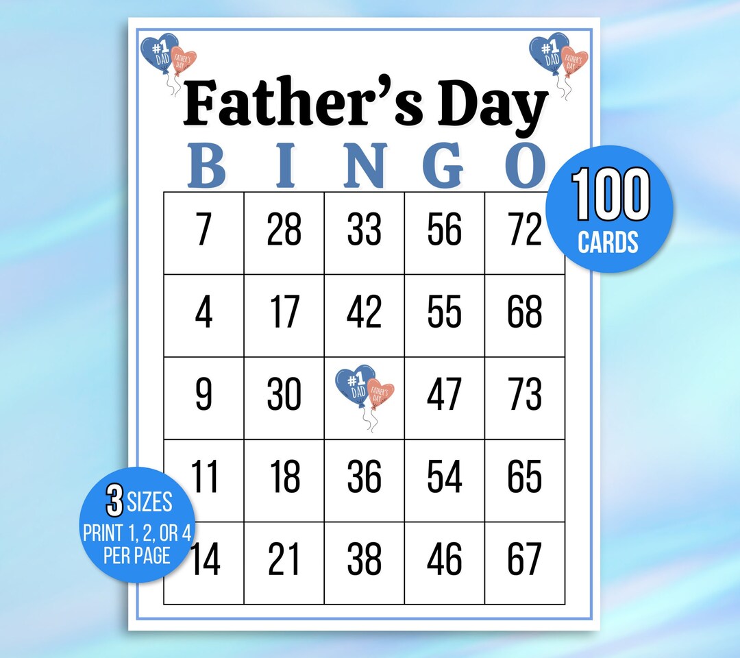 Father's Day Bingo, 100 Father's Day Bingo Cards, Father's Day Activity ...