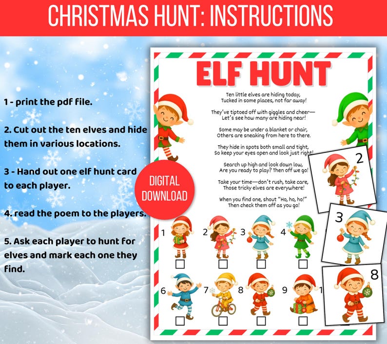Christmas Scavenger Hunt, Elf Hunt Game, Christmas Treasure Hunt ...