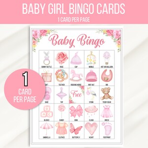 Baby Girl Bingo, 50 Baby Shower Bingo Cards, Baby Girl Shower Printable ...