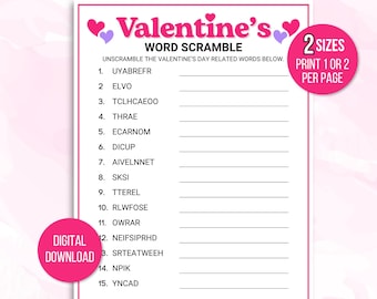 Valentine's Day Word Scramble, Valentine's Word Scramble, Fun Valentine ...