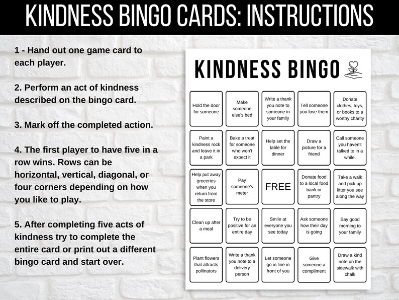 Kindness Bingo 3 Kindness Bingo Cards Acts of Kindness - Etsy