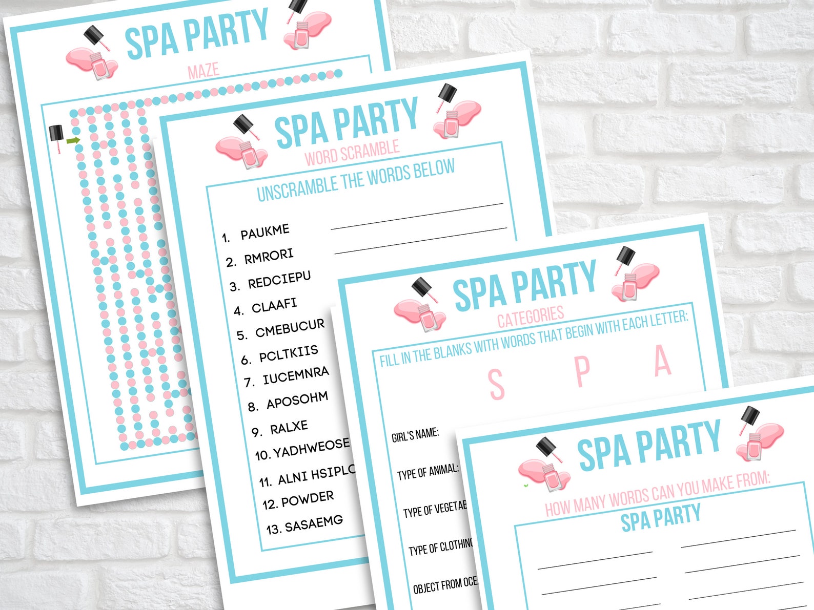 Spa Party Games Printable, Spa Party Activities, Girls Spa Party Games ...