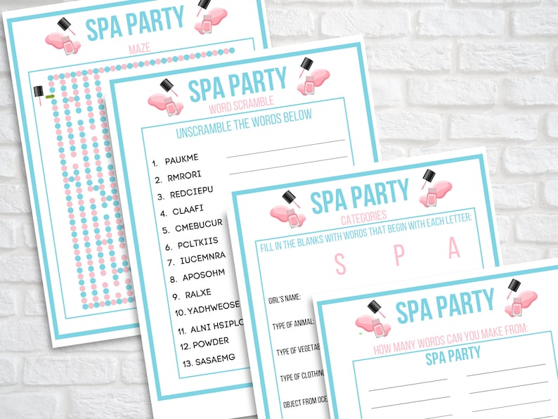 Spa Party Games Printable, Spa Party Activities, Girls Spa Party Games ...