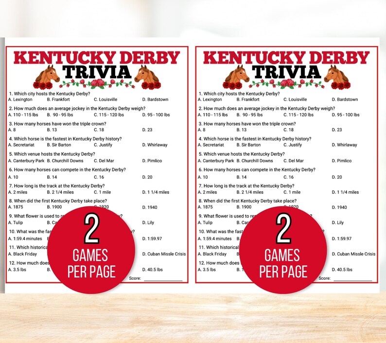 Kentucky Derby Trivia Game, Kentucky Derby Game, Kentucky Derby Trivia ...