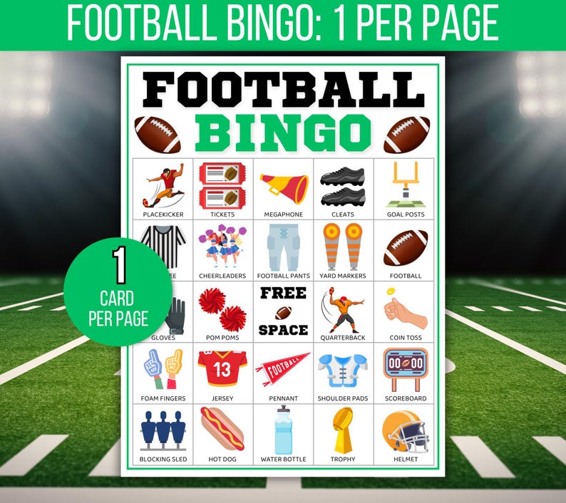 Football Bingo, 60 Unique Printable Football Bingo Cards, Football Game ...