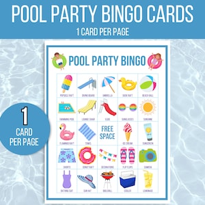 Pool Party Bingo, 30 Unique Printable Pool Bingo Cards, Pool Party Game ...