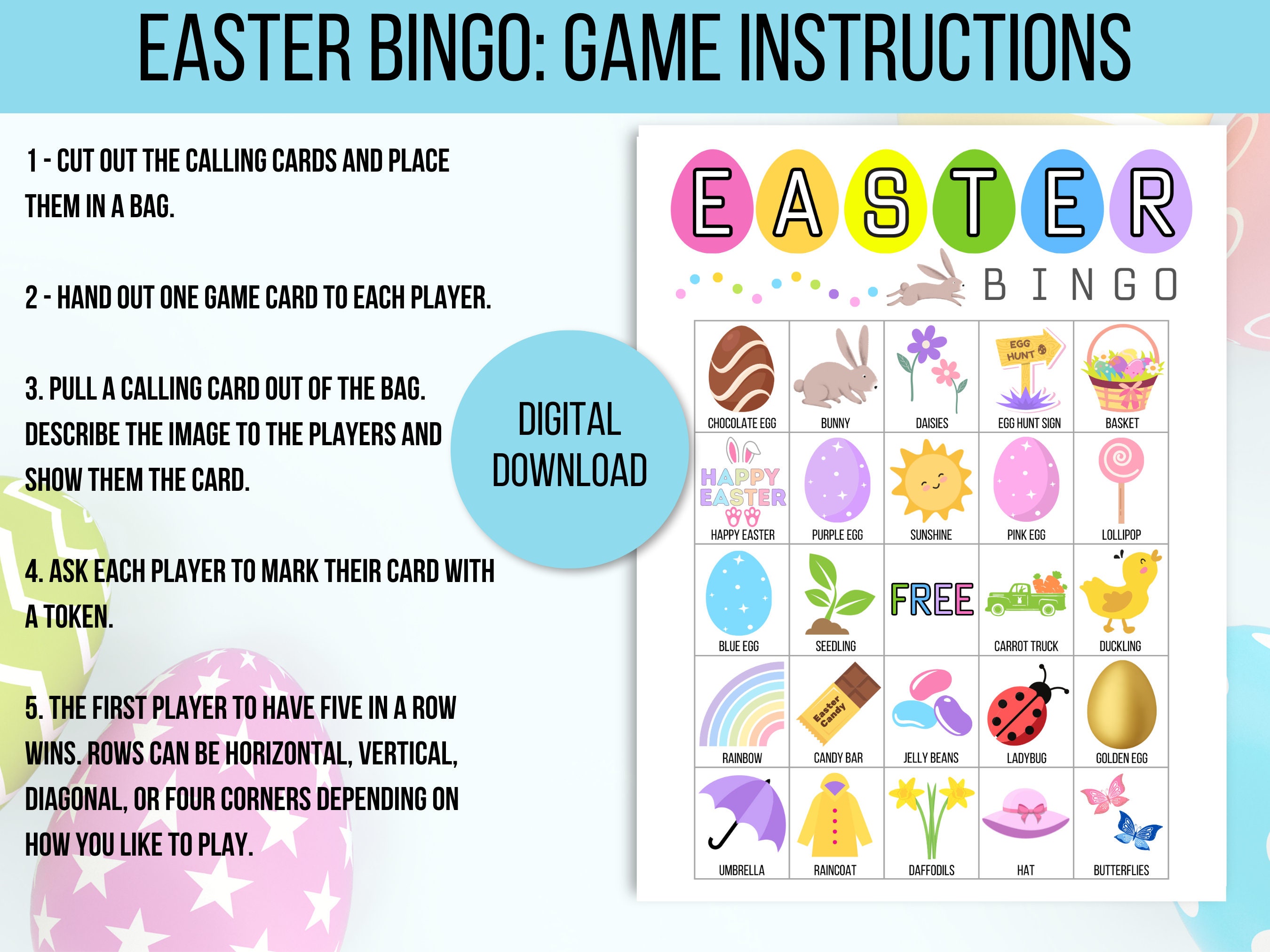 Easter Bingo, 50 Printable Easter Bingo Cards, Easter Activity for Kids ...
