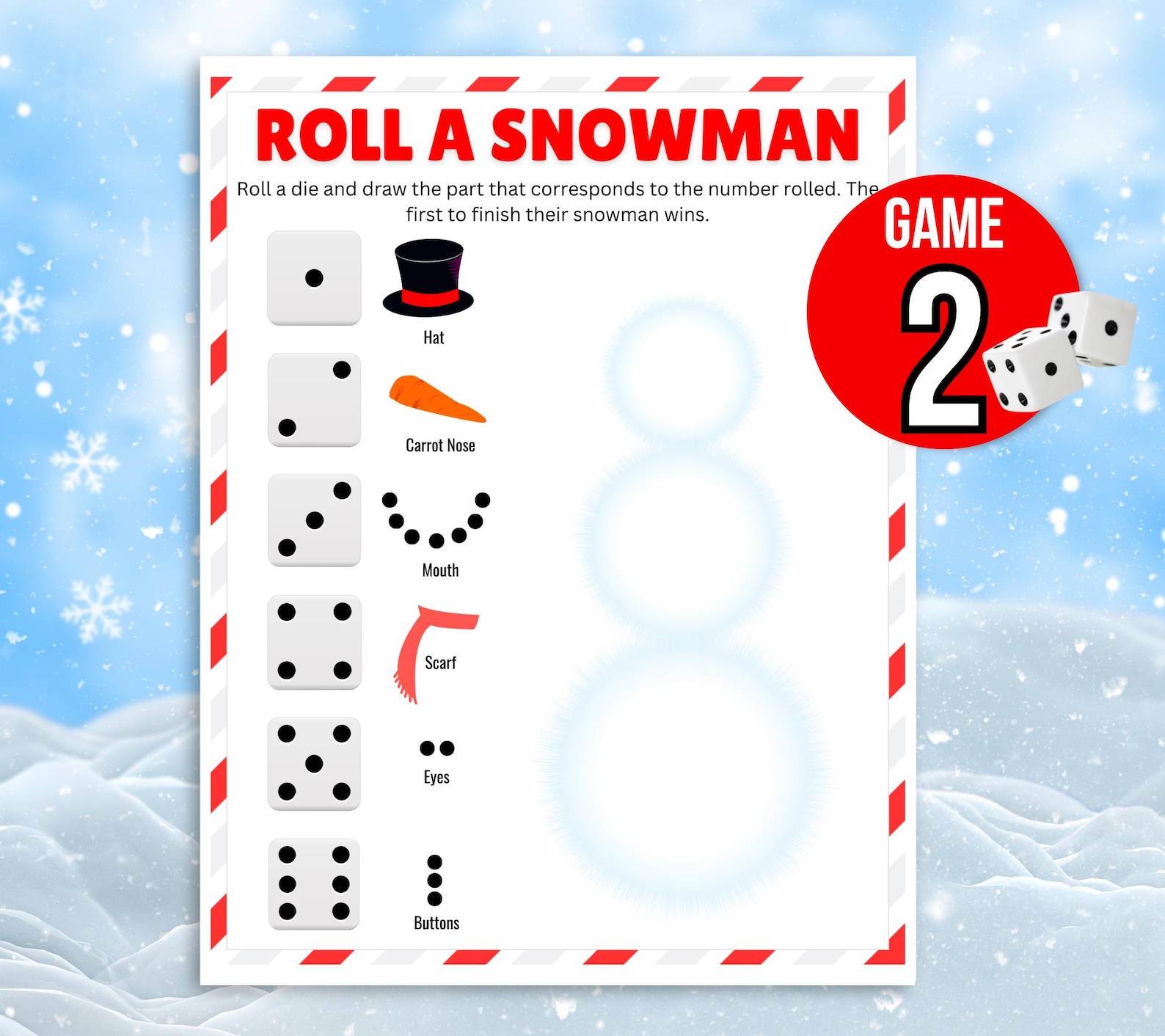 Roll a Christmas Tree Game Printable, Roll a Snowman, Roll a Dice ...