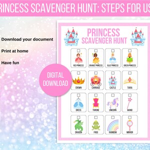 Princess Scavenger Hunt, Printable Princess Party Game, Princess ...
