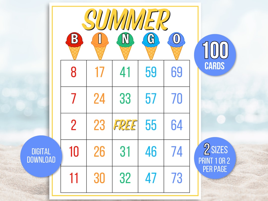 Summer Bingo, 100 Summer Bingo Cards, Summer Party Bingo, Summer Game ...