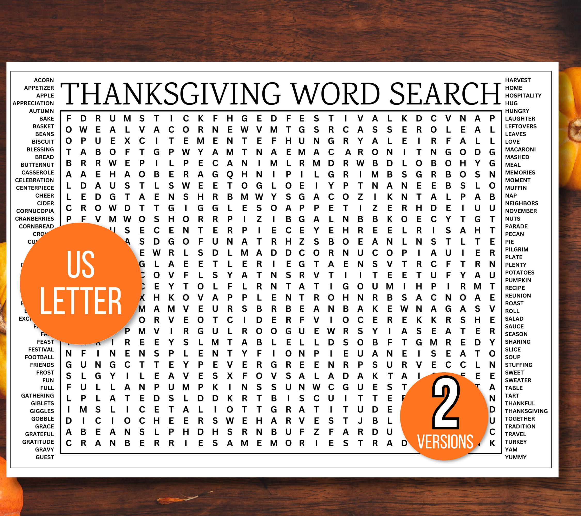 Giant Thanksgiving Word Search, Giant Word Search, Giant Word Find ...