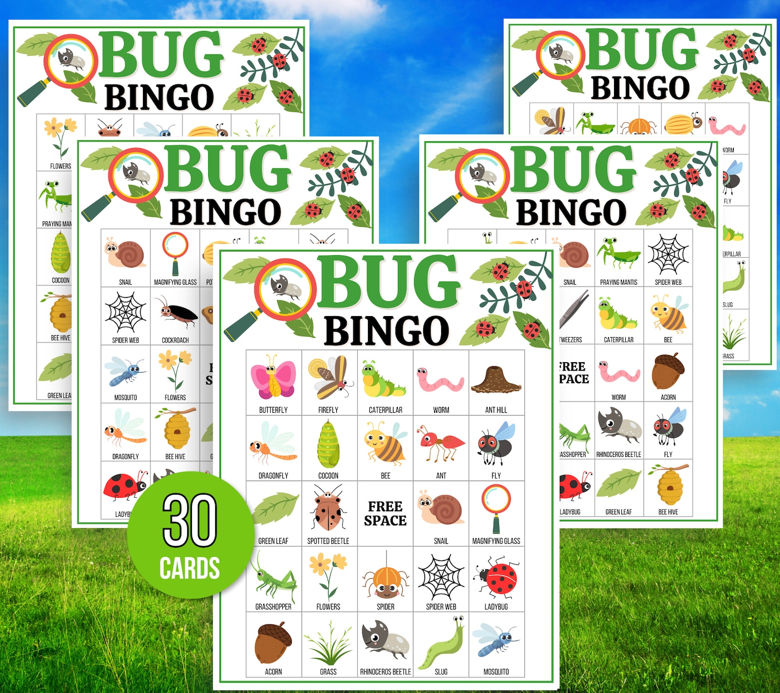 Bug Bingo, 30 Printable Bug Bingo Cards, Insect Bingo, Nature Bingo ...