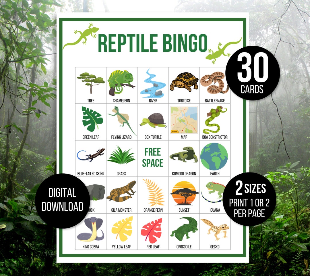 Reptile Bingo, 30 Printable Reptile Bingo Cards, Reptile Party Game ...