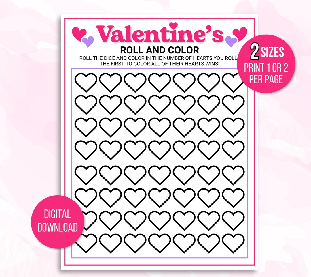 Valentine's Day Roll and Color, Valentine's Roll and Color, Fun ...