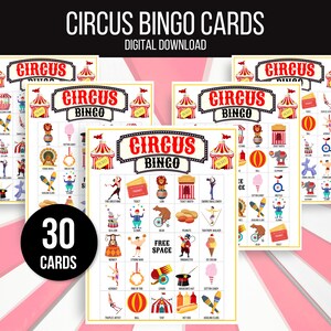 Circus Bingo, 30 Printable Circus Bingo Cards, Circus Party Game ...
