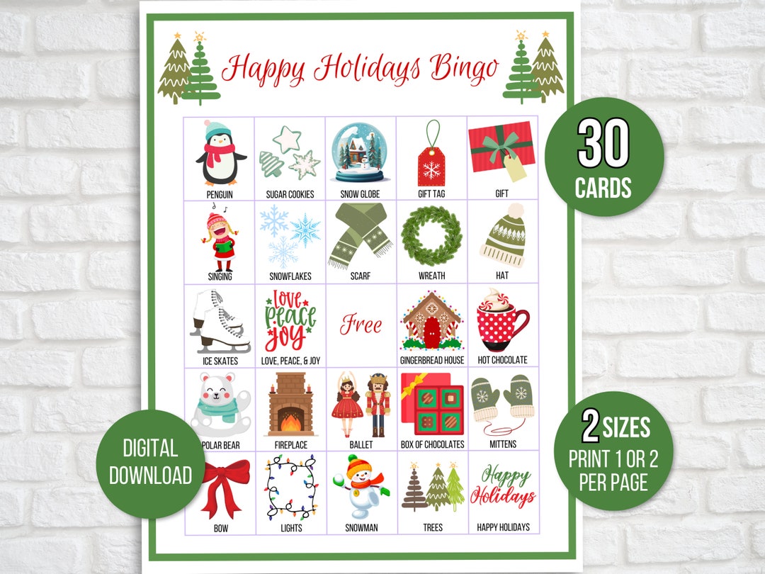Holiday Bingo, 30 Holiday Bingo Cards, Holiday Activity, Kids Holiday ...