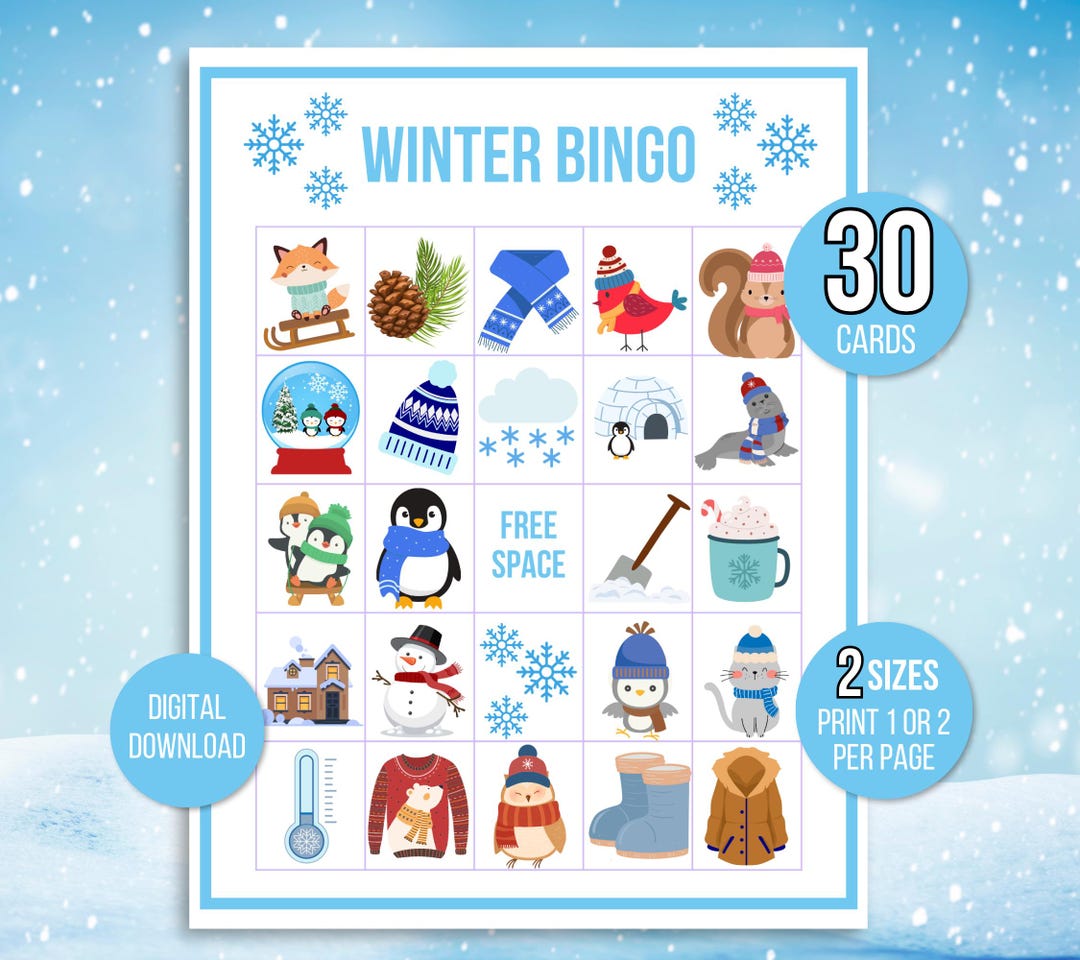 Winter Bingo, 30 Printable Winter Bingo Cards, Winter Activity for Kids ...