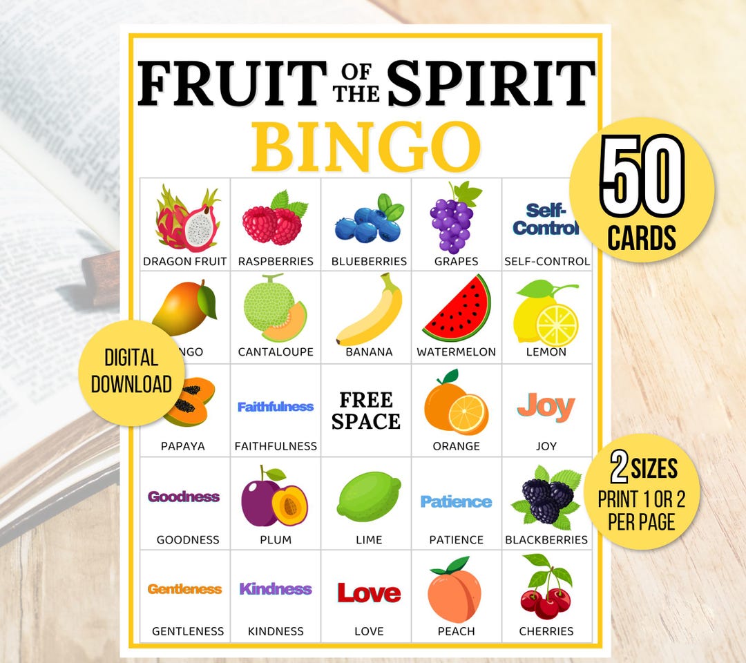 Fruit of the Spirit Bingo, Bible Bingo, 50 Fruit of the Spirit Bingo ...