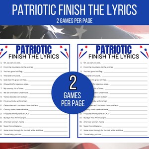 Patriotic Finish the Lyrics, 4th of July Party Game, Fun Patriotic Game ...
