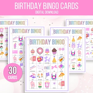 Birthday Bingo, 30 Birthday Bingo Cards, Birthday Party Game, Happy Birthday Bingo Board Game ...