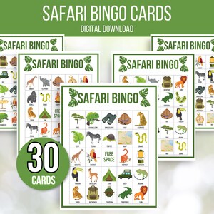 Safari Bingo, 30 Printable Safari Bingo Cards, Safari Party Game ...