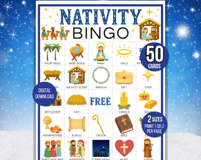 Nativity Bingo, 50 Nativity Bingo Cards, Christmas Bingo, Christmas ...