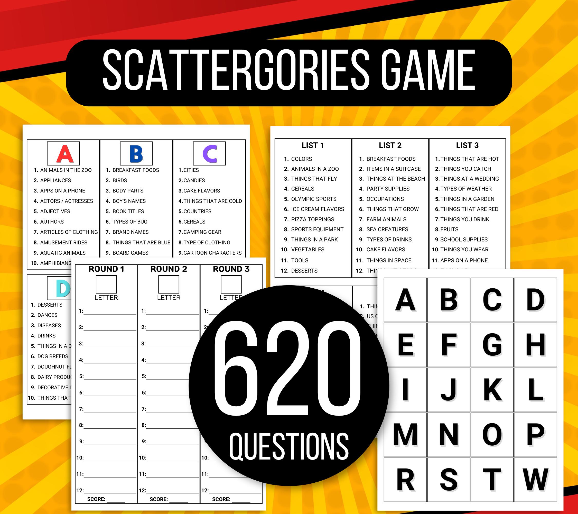 Scattergories Game, Family Scattergories Game, Scattergories Score ...