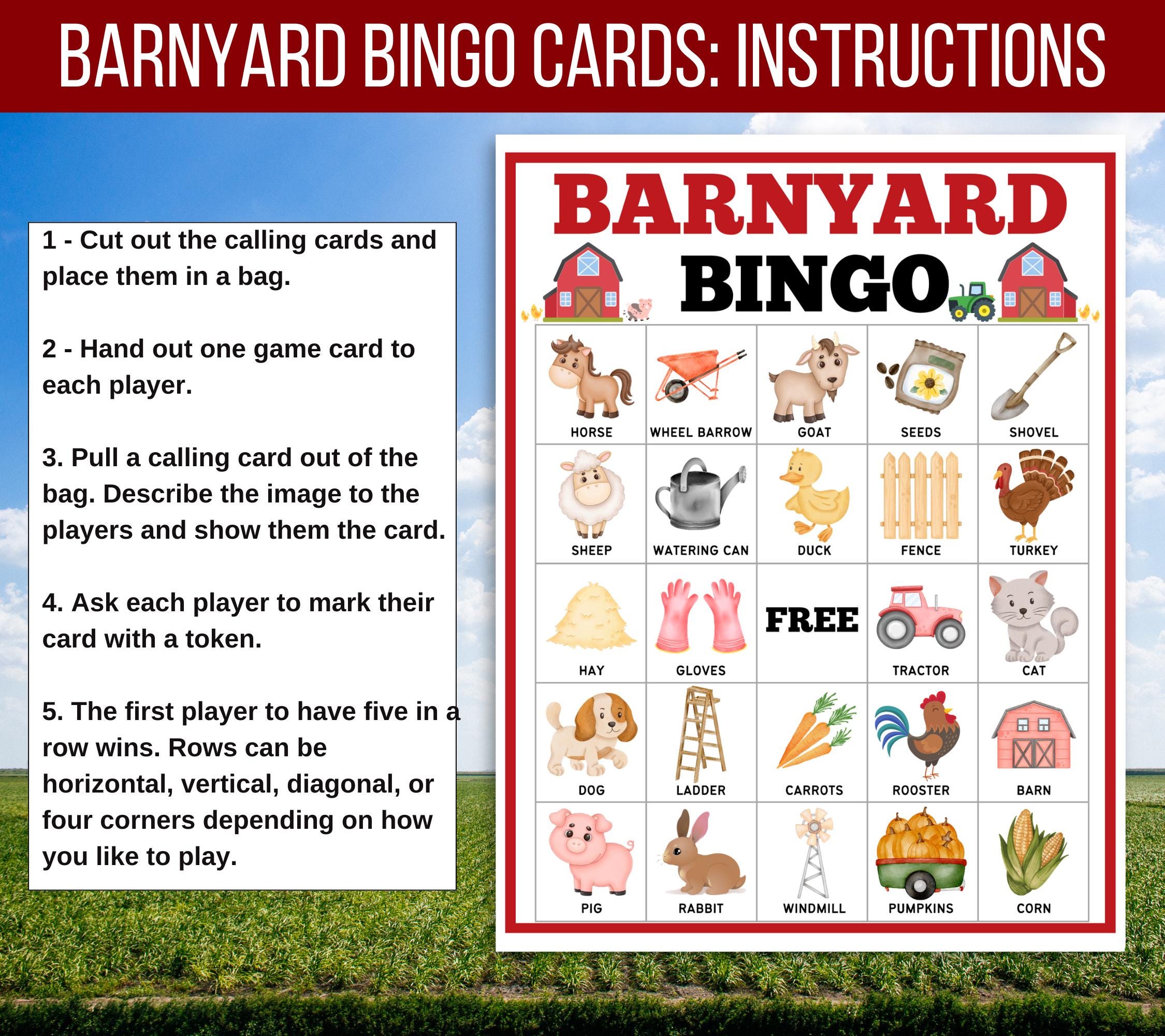 Barnyard Bingo, 30 Printable Barnyard Bingo Cards, Farm Bingo, Farm ...