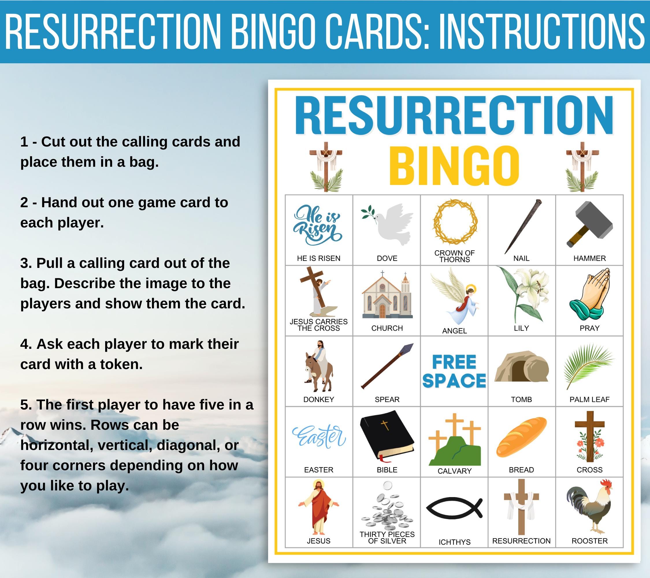 Resurrection Bingo, 50 Religious Easter Bingo Cards, Easter Bible Bingo ...