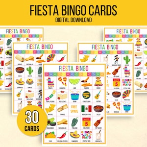 Fiesta Bingo, 30 Printable Fiesta Bingo Cards, Fiesta Activity for Kids ...