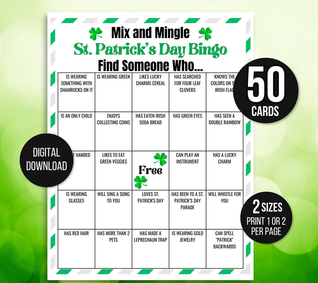St. Patrick's Day Bingo, St. Patricks Day Get to Know You Bingo, Find ...