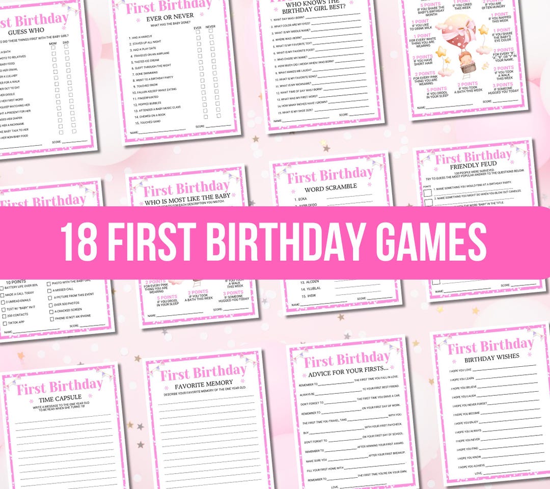 First Birthday Games for Girls, Girls First Birthday Trivia Games, Baby ...