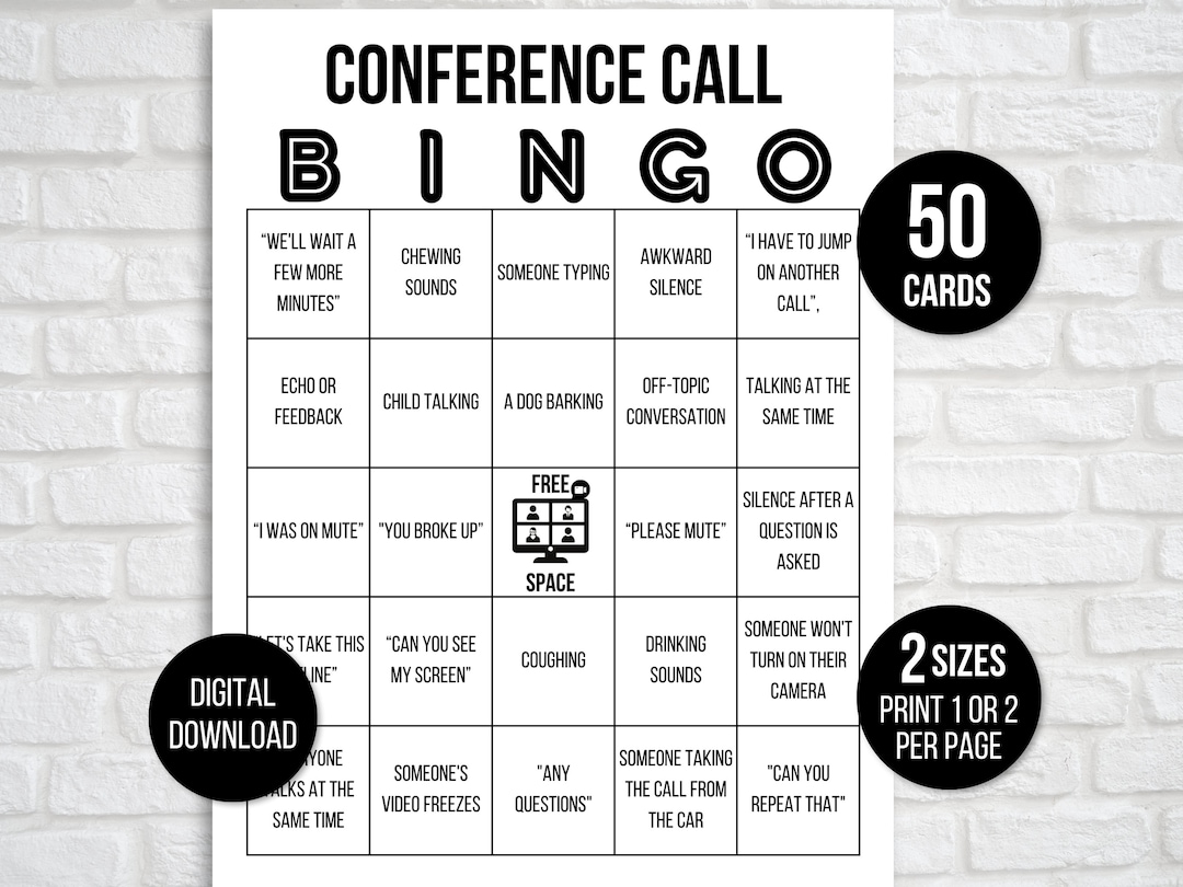 Conference Call Bingo, 50 Conference Call Bingo Game Cards, Conference ...