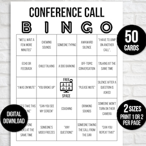Conference Call Bingo, 50 Conference Call Bingo Game Cards, Conference ...