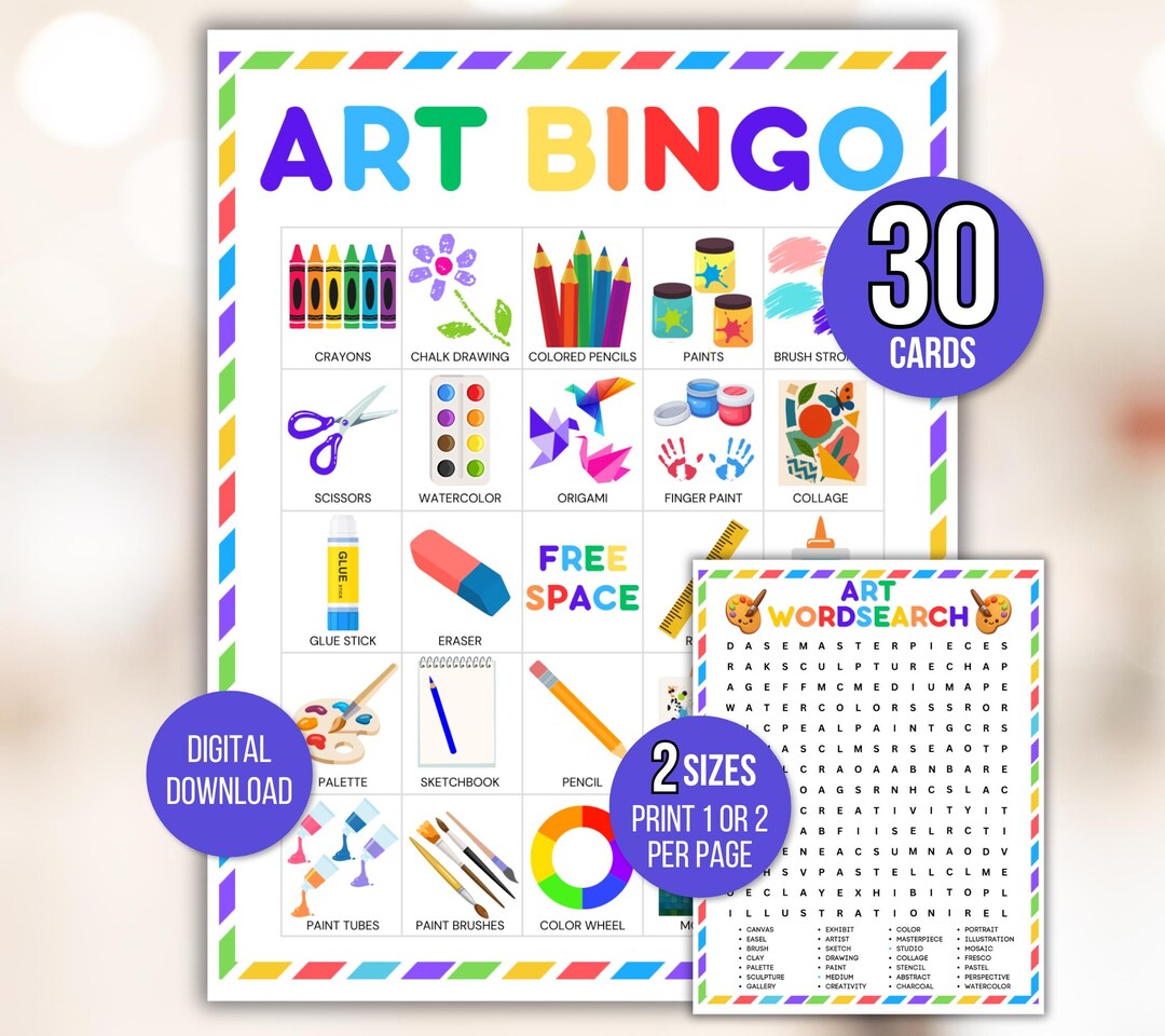 Art Bingo, 30 Printable Art Bingo Cards, Art Game, Art Party Game, Art ...