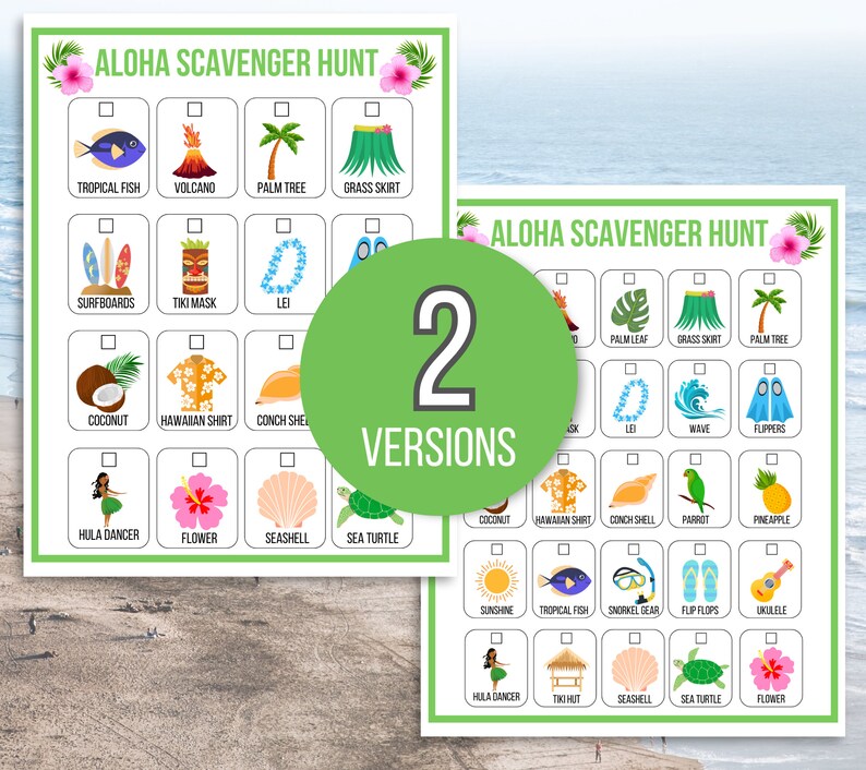 Aloha Scavenger Hunt, Printable Aloha Party Game, Aloha Birthday, Aloha ...
