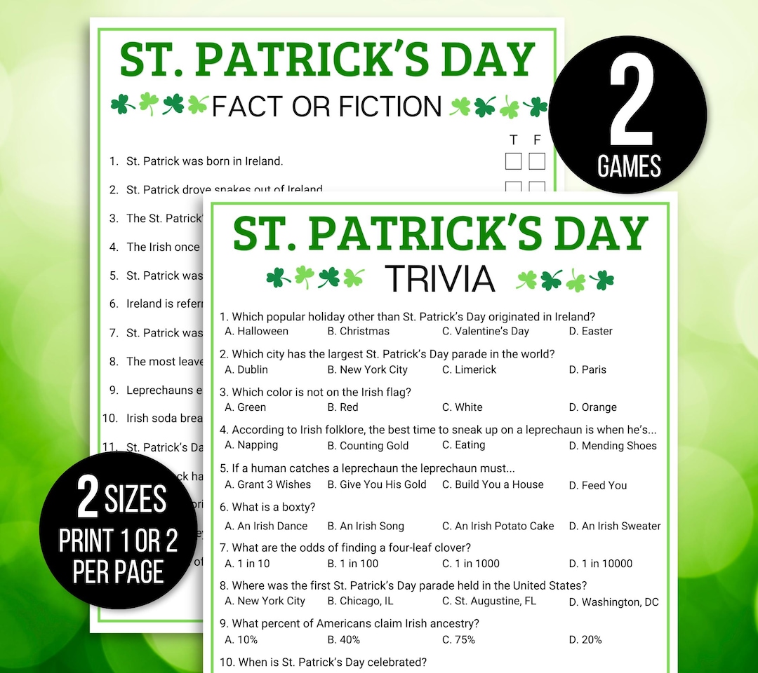 St. Patrick's Day Trivia Game, St. Patrick's Day Kids Game, St. Patrick ...